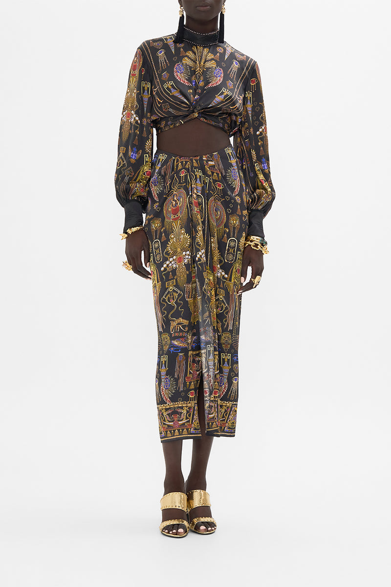 The Cartouche Kingdom Drape Front Skirt With Split| CAMILLA AU – CAMILLA