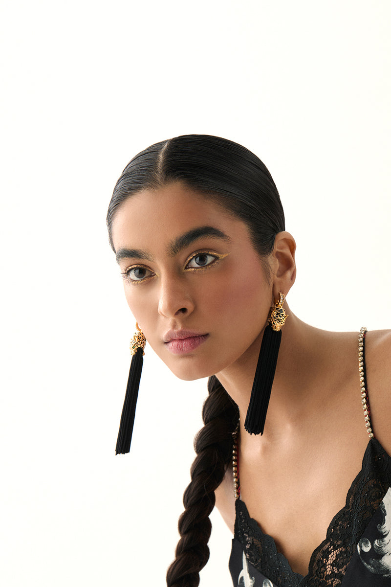 The Gold Fierce Folklore Black Tassel Earrings | CAMILLA AU – CAMILLA
