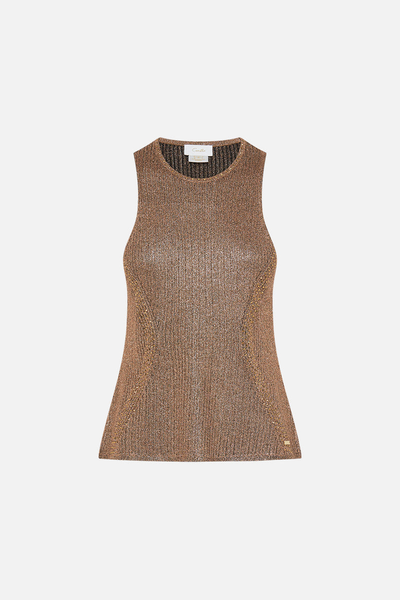 Crew Neck Knit Cami - Gold Nouveau Noir | CAMILLA AU – CAMILLA