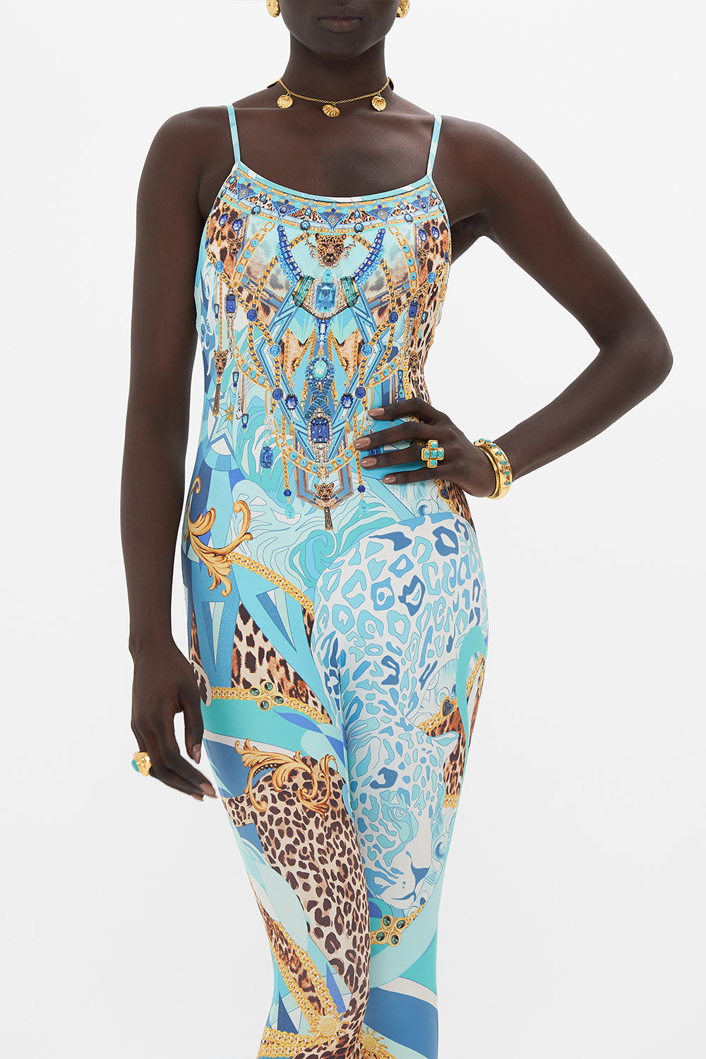 Scoop Back Catsuit, Sky Cheetah | CAMILLA AU – CAMILLA