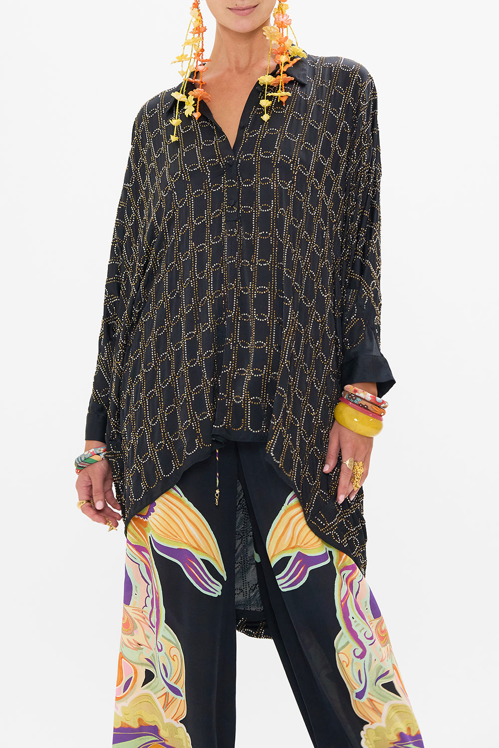 Hotfix Button Up Top With Draped Back Film Diva | CAMILLA AU – CAMILLA