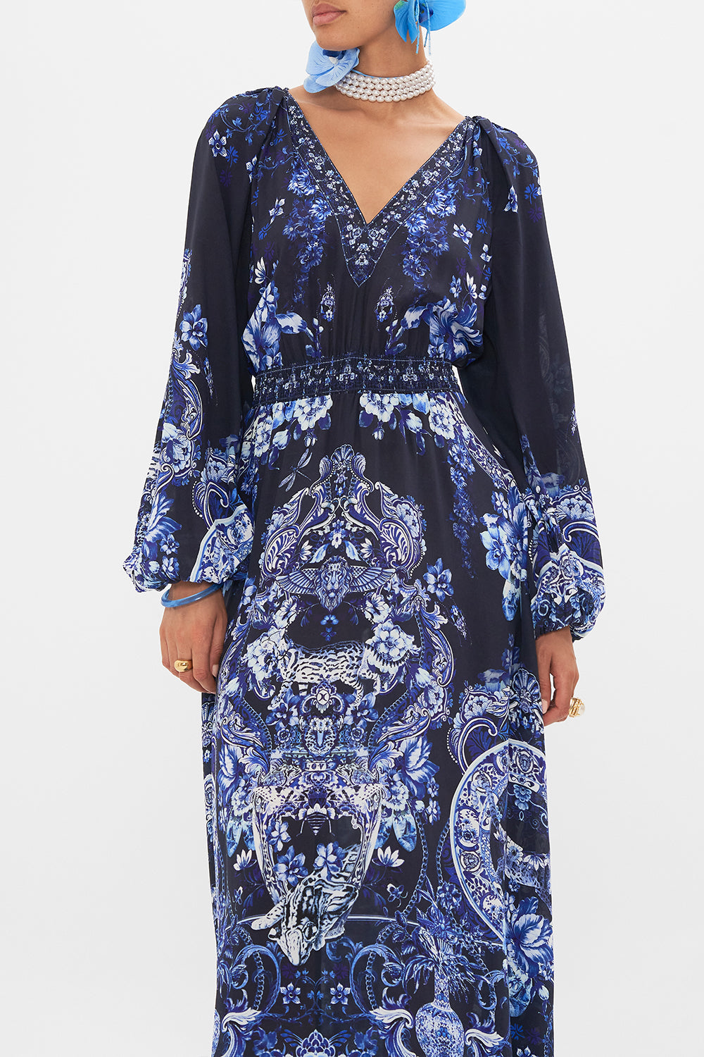 Raglan Shirred Waist Dress Delft Dynasty | CAMILLA AU – CAMILLA