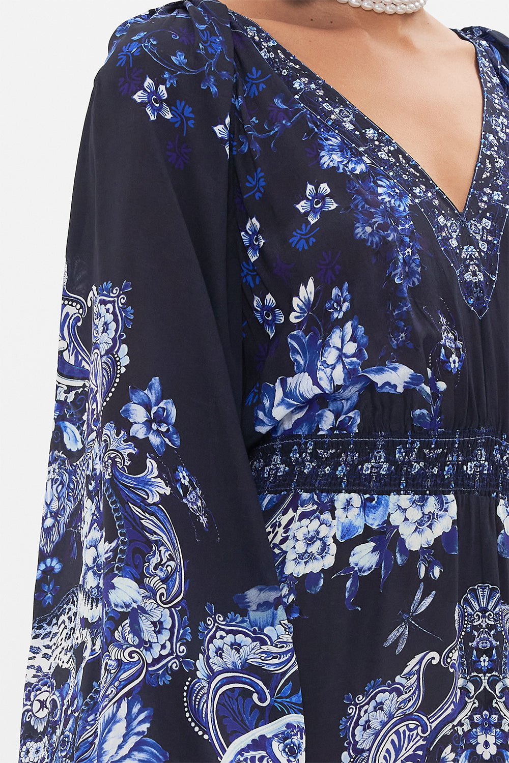 Raglan Shirred Waist Dress Delft Dynasty | CAMILLA AU – CAMILLA