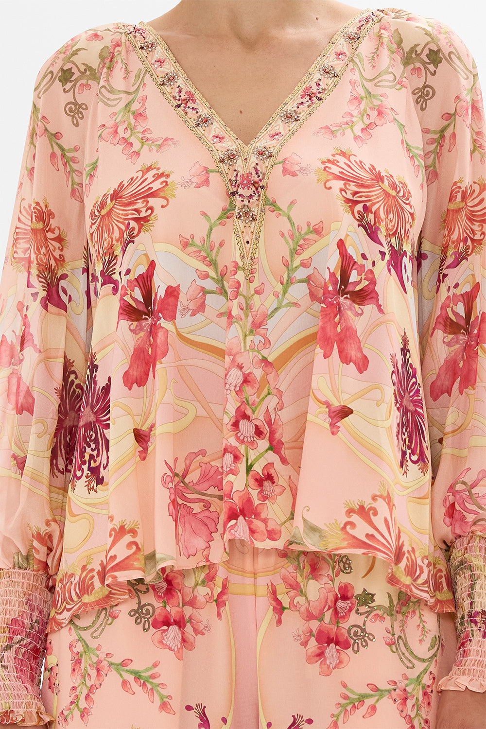 The Blossoms And Brushstrokes Shirred Cuff Blouse | CAMILLA AU – CAMILLA
