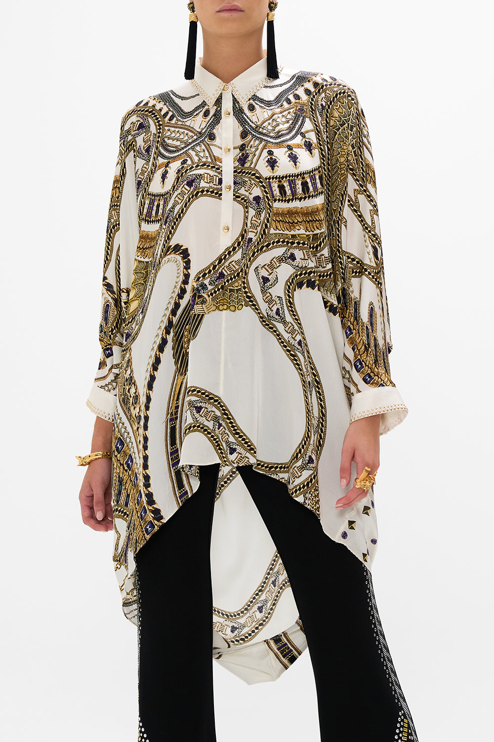 The Goddess Energy Button Up Top With Draped Back | CAMILLA AU – CAMILLA