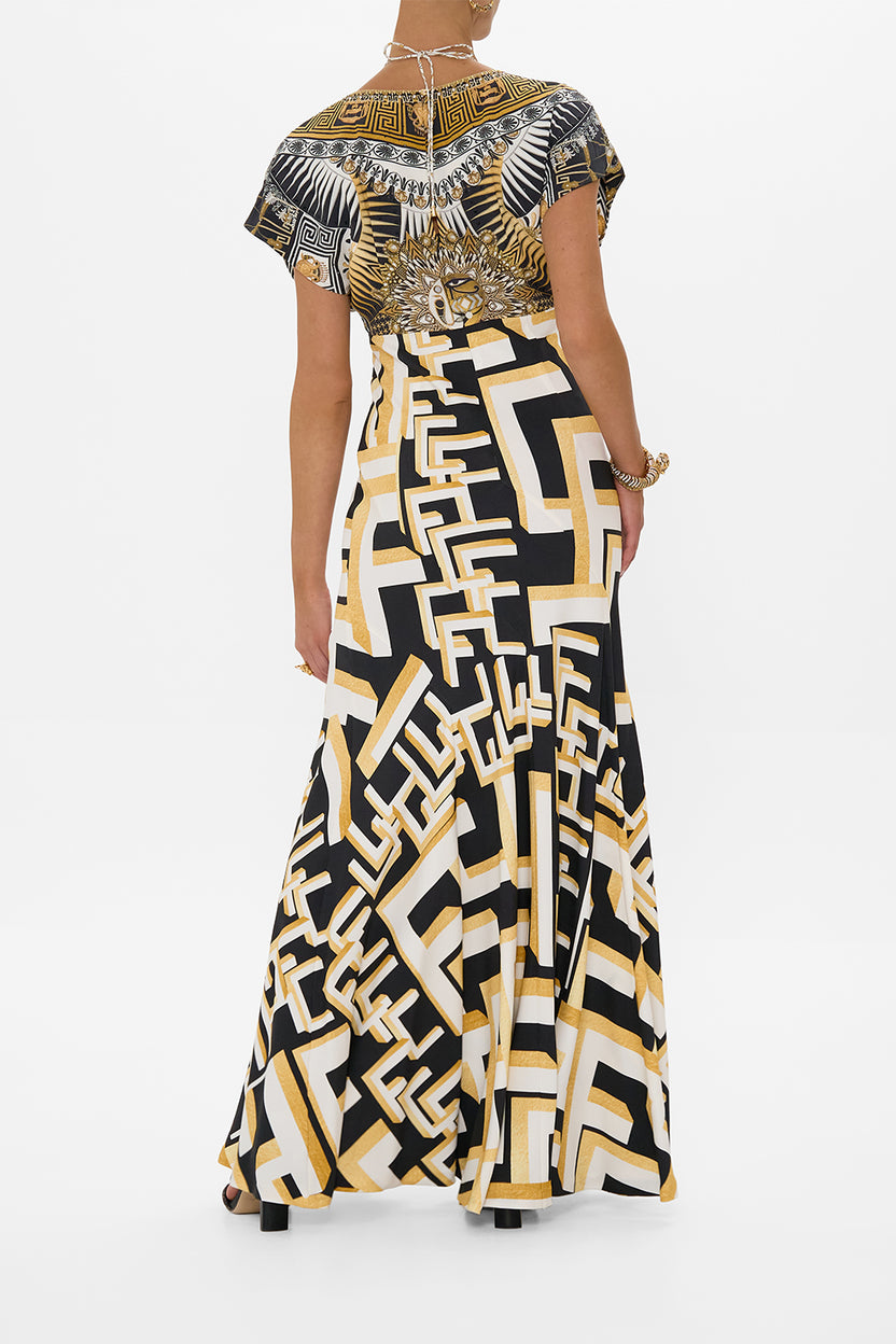 The Temples Of Dendara V Neck Hardware Dress With Neck Tie | CAMILLA AU ...