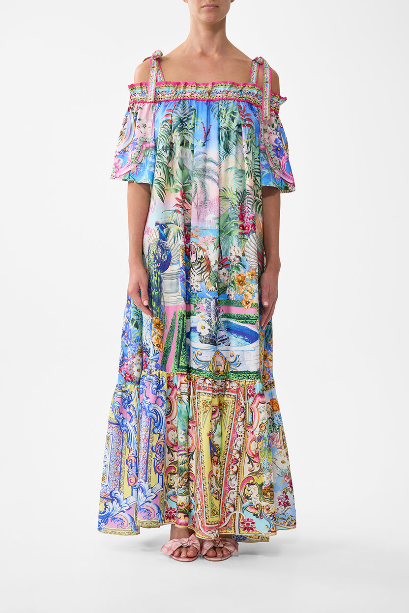 The Spirit Of Santa Maria Long Off Shoulder Frill Dress With Straps ...