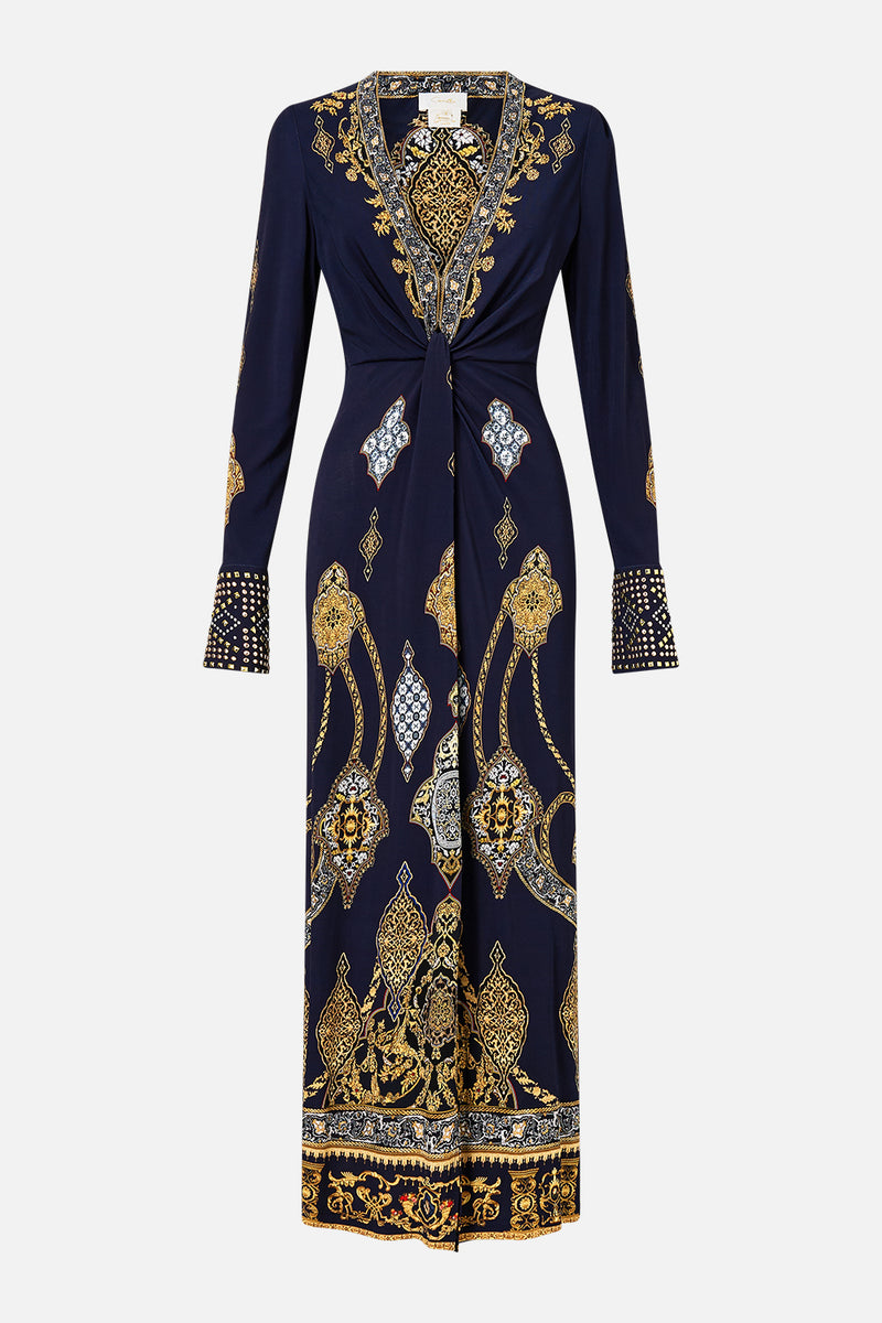 The Imperial Gate Long V Neck Twist Front Jersey Dress | CAMILLA AU ...