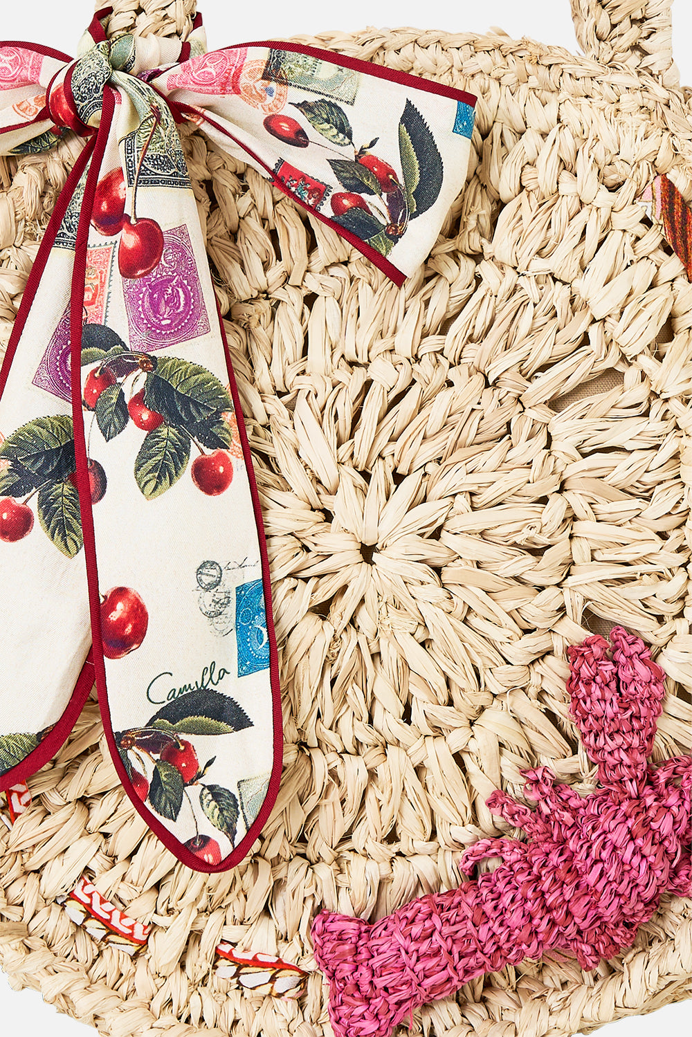 Notes From The Road Raffia Round Shoulder Bag With Scarf Bow | CAMILLA ...