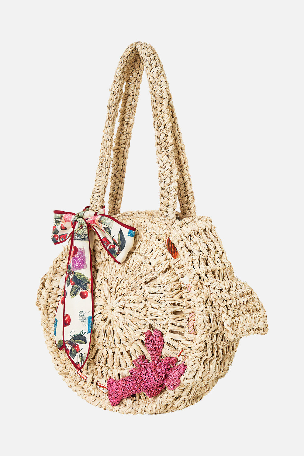 Notes From The Road Raffia Round Shoulder Bag With Scarf Bow | CAMILLA ...