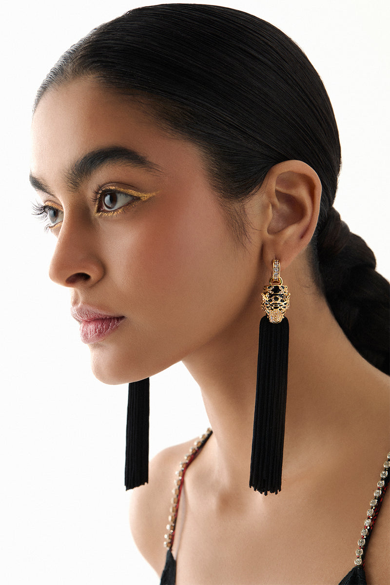 The Gold Fierce Folklore Black Tassel Earrings | CAMILLA AU – CAMILLA