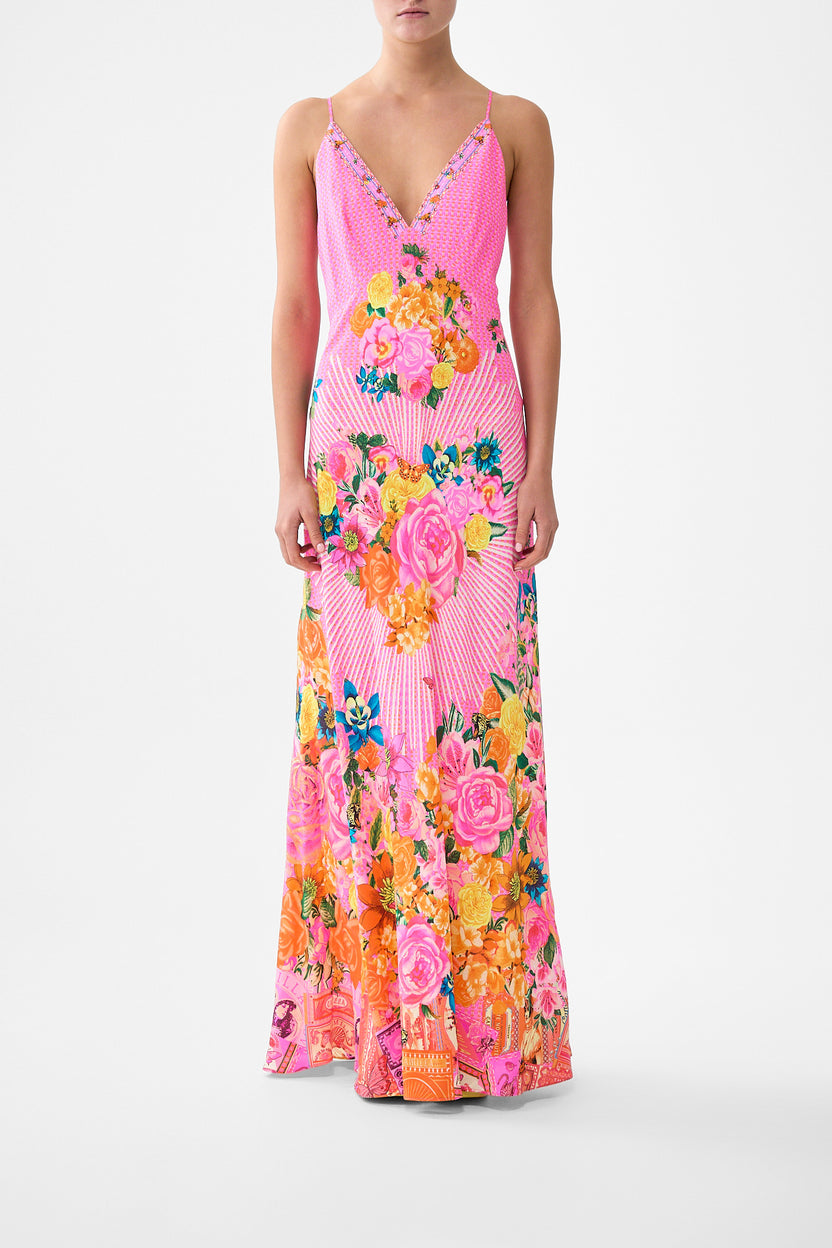 Illustration Nation V-Neck Full Length Bias Slip Dress | CAMILLA AU ...