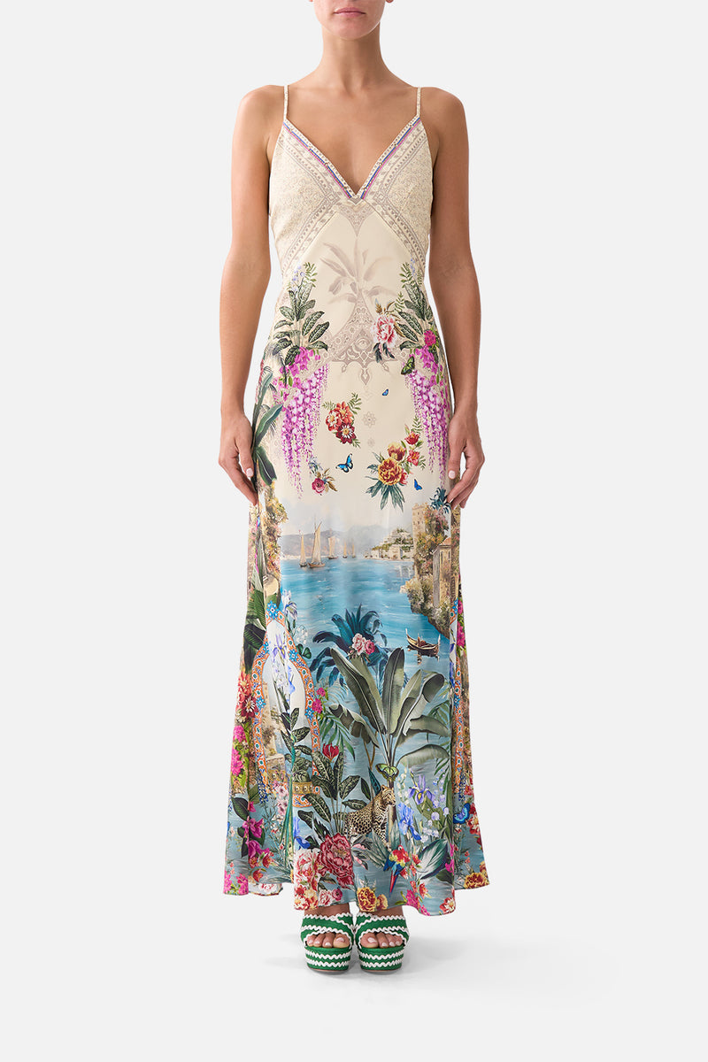 Bodrum Botanicals V-Neck Full Length Bias Slip Dress | CAMILLA AU – CAMILLA