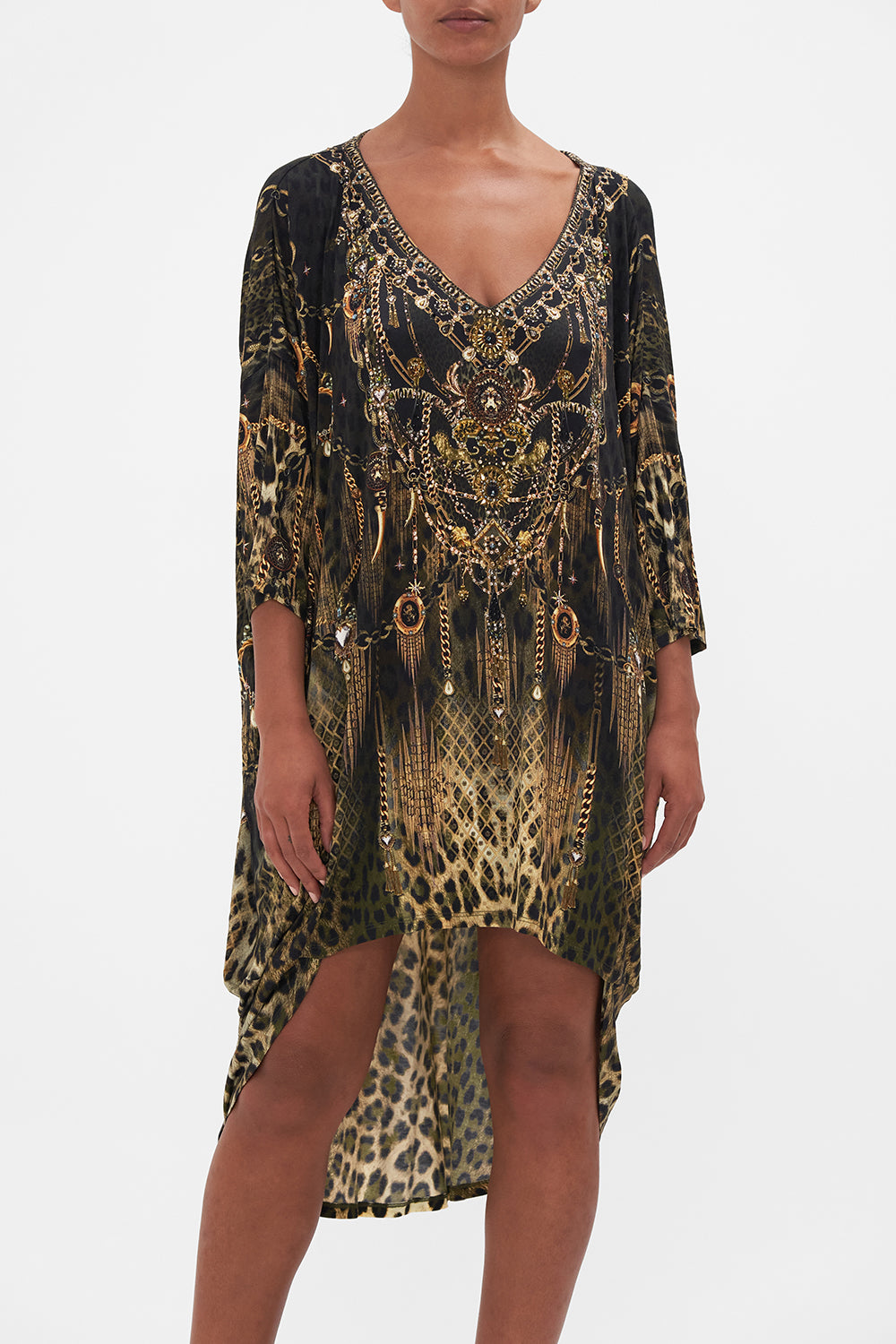 V-Neck Scoop Back Hem Dress, Lions Mane | CAMILLA AU – CAMILLA