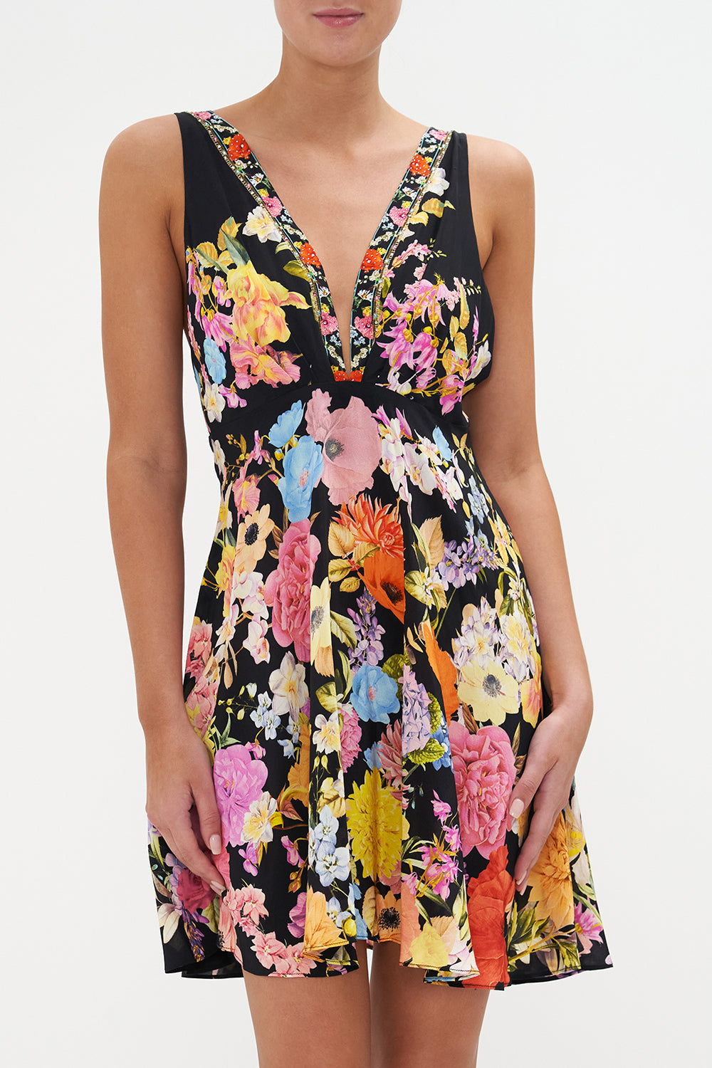 Plunge Neck Mini Dress, Divine Divinity | CAMILLA AU – CAMILLA