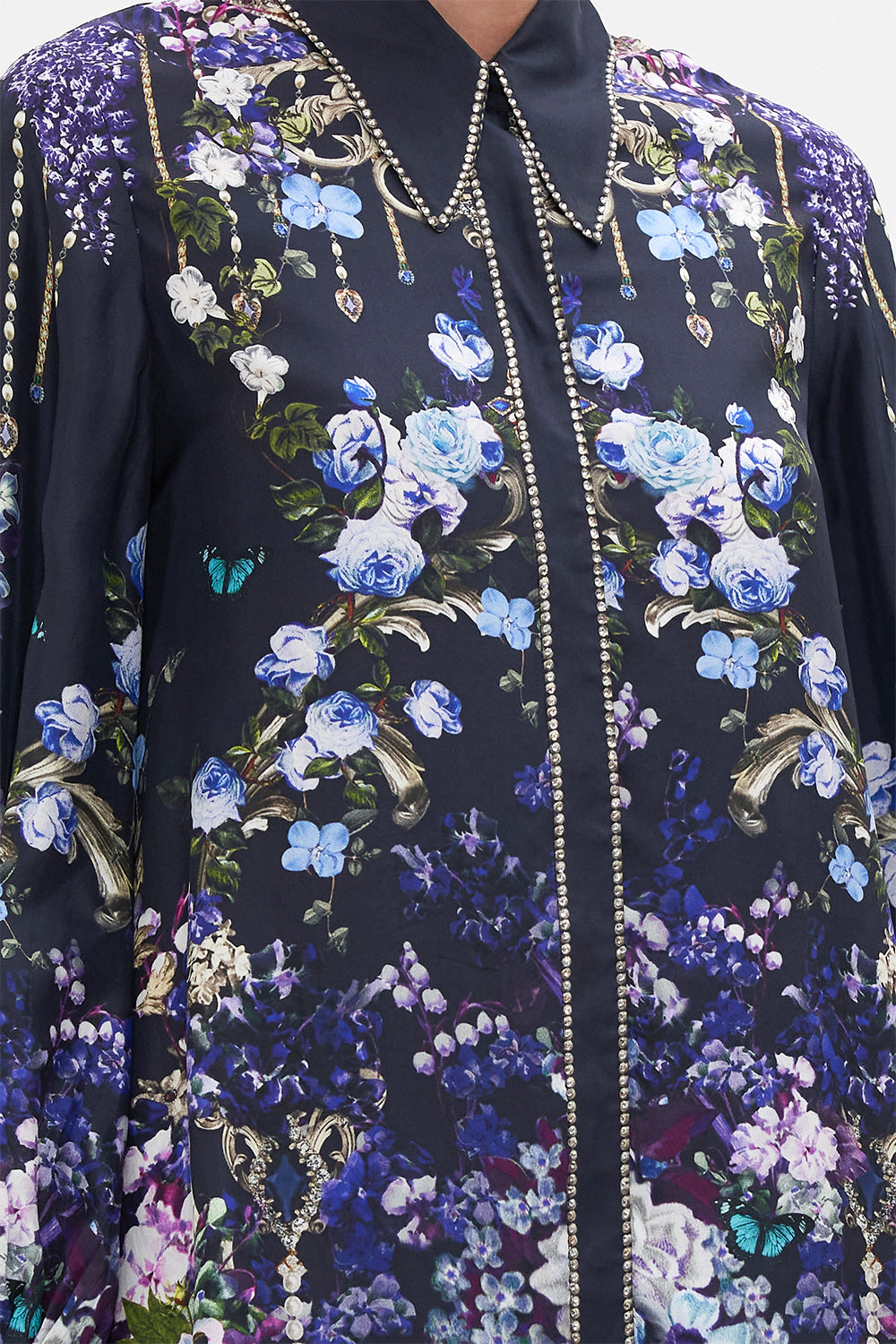 Curved Collar Blouse, Obsidian Bloom | CAMILLA AU – CAMILLA