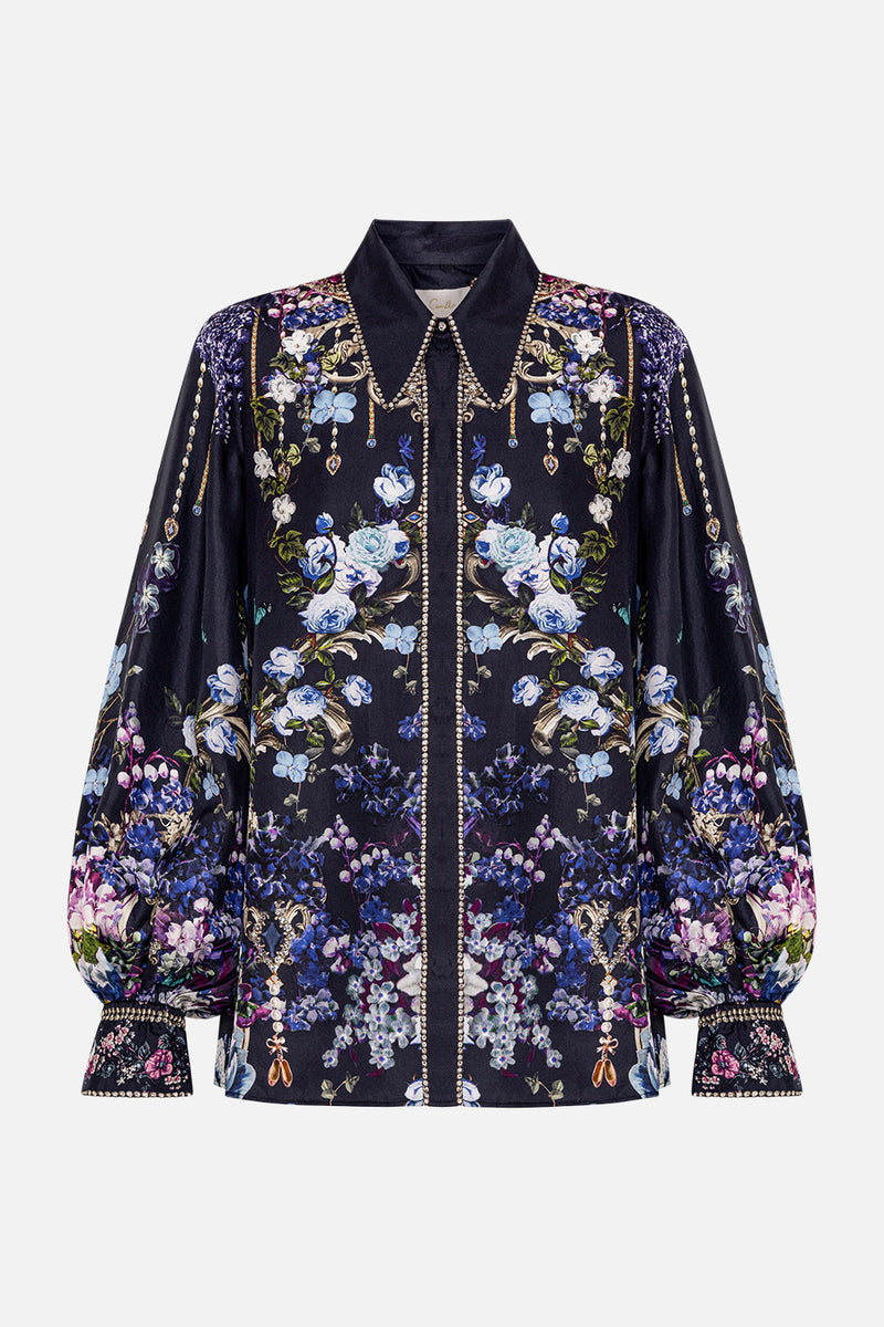 Curved Collar Blouse, Obsidian Bloom | CAMILLA AU – CAMILLA