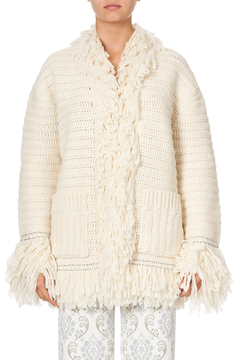 Heavy Knit Cardigan With FringingCrystal Castle| CAMILLA AU – CAMILLA